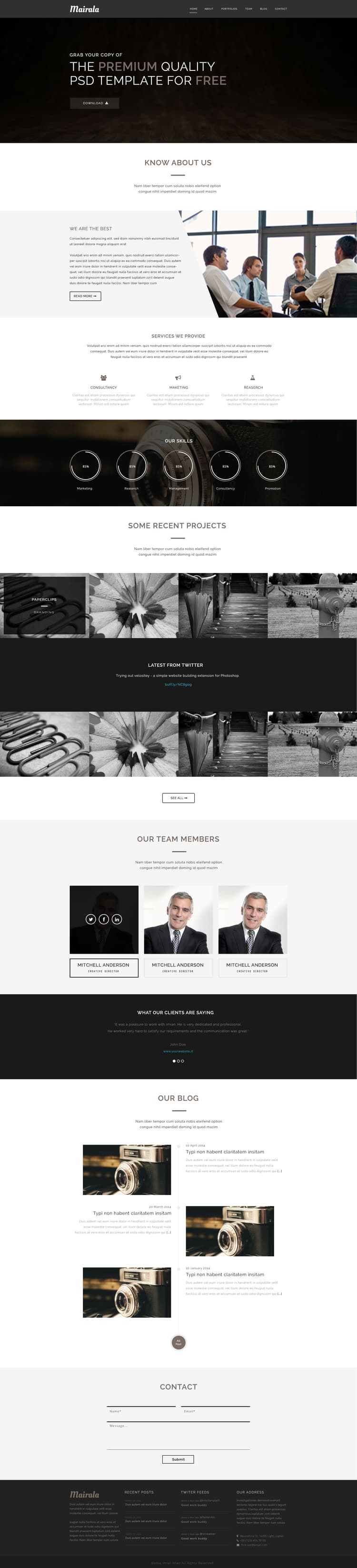 MAIRALA - Free One Page Corporate Agency PSD Template | Free HTML5 ...